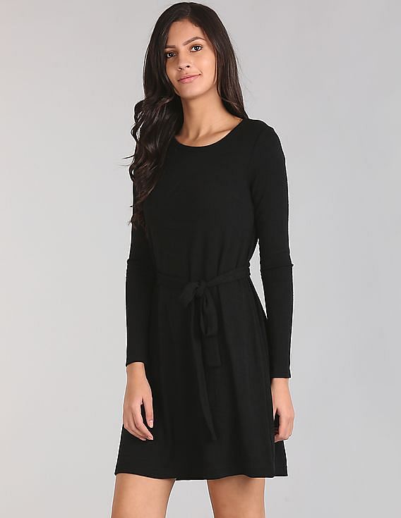 Buy GAP Women Black Softspun Knit Long Sleeve Swing Dress NNNOW