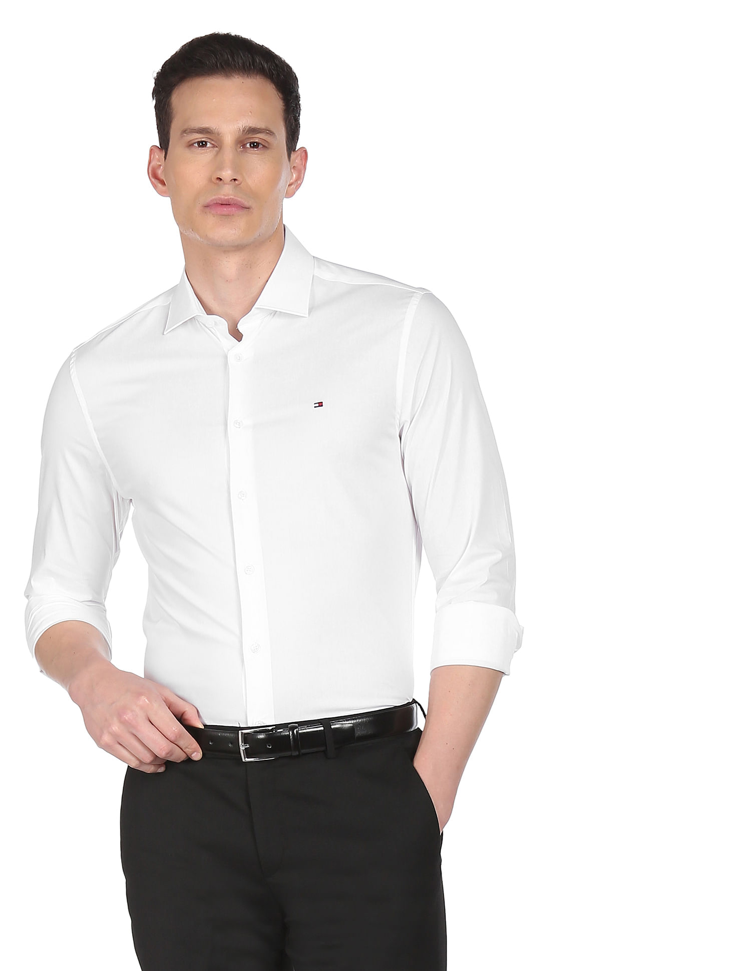 Buy Tommy Hilfiger Men White Solid Poplin Weave Slim Fit Formal Shirt NNNOW